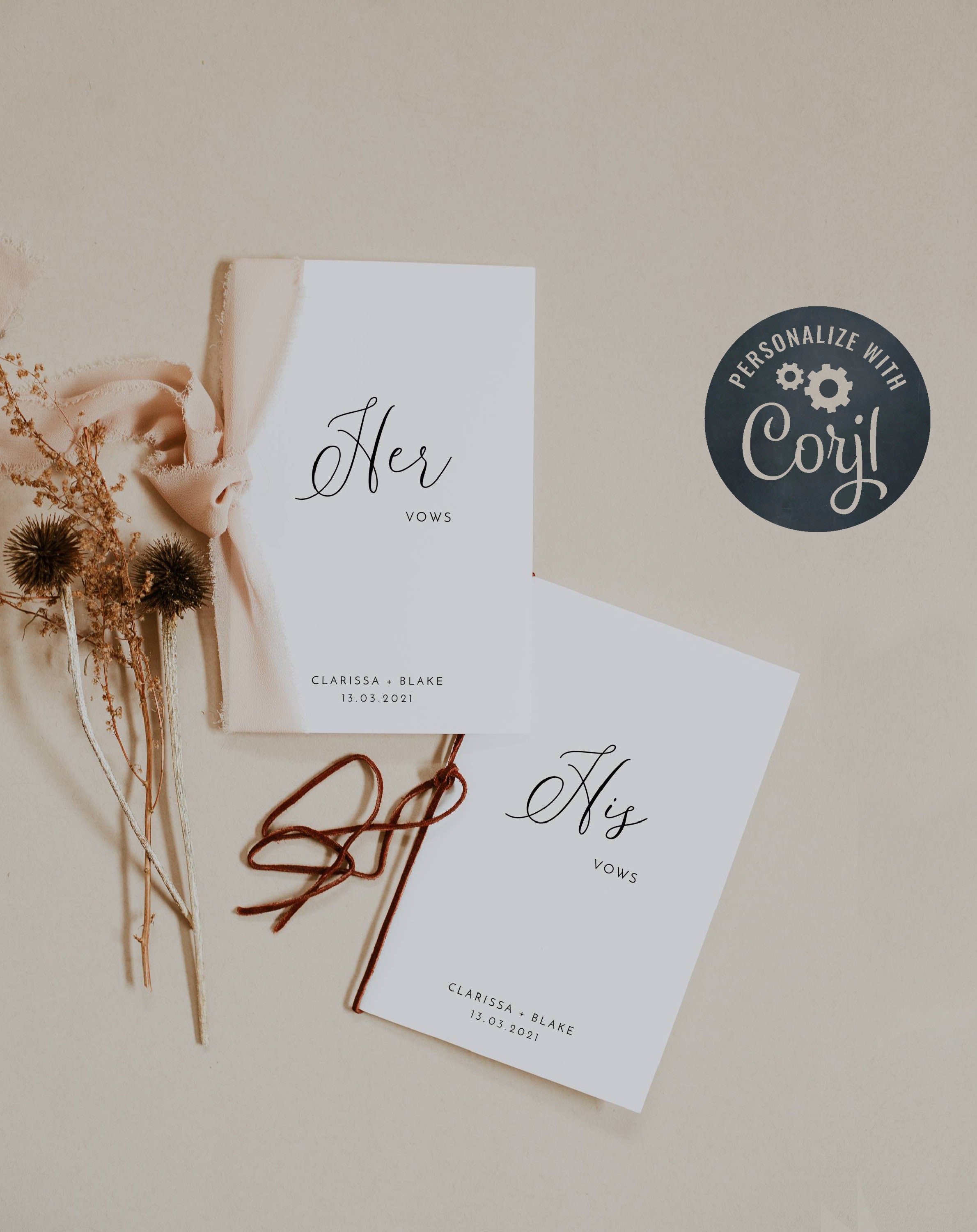 Minimalist Script Wedding Vow Cards Template Printable Vow | Etsy