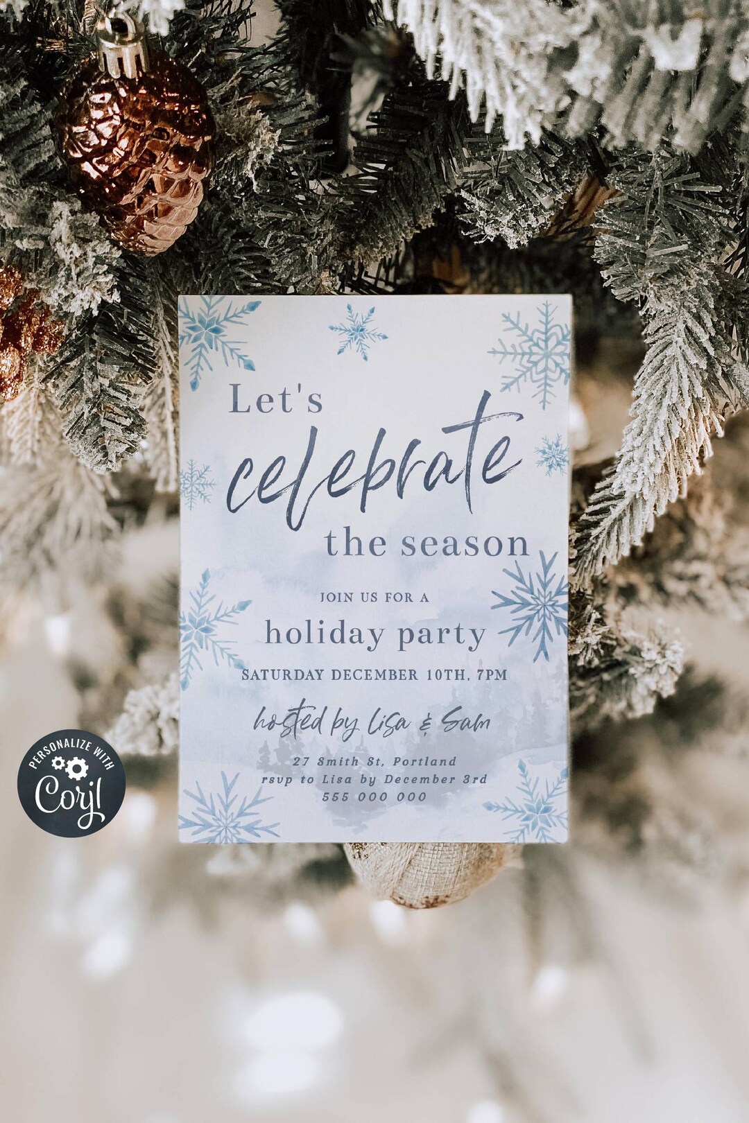 Winter Holiday Party Invitation Template, Printable Snowflakes ...
