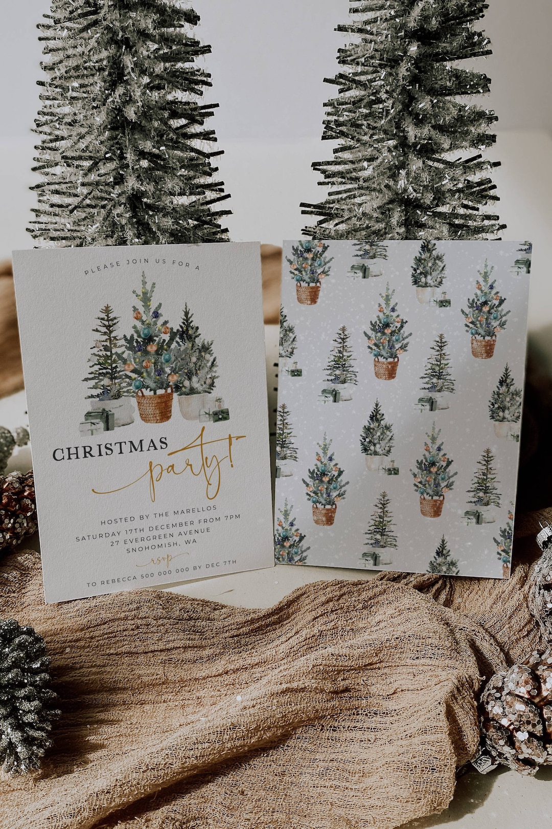 Christmas Trees Party Invitation Template, Printable Holiday Party ...