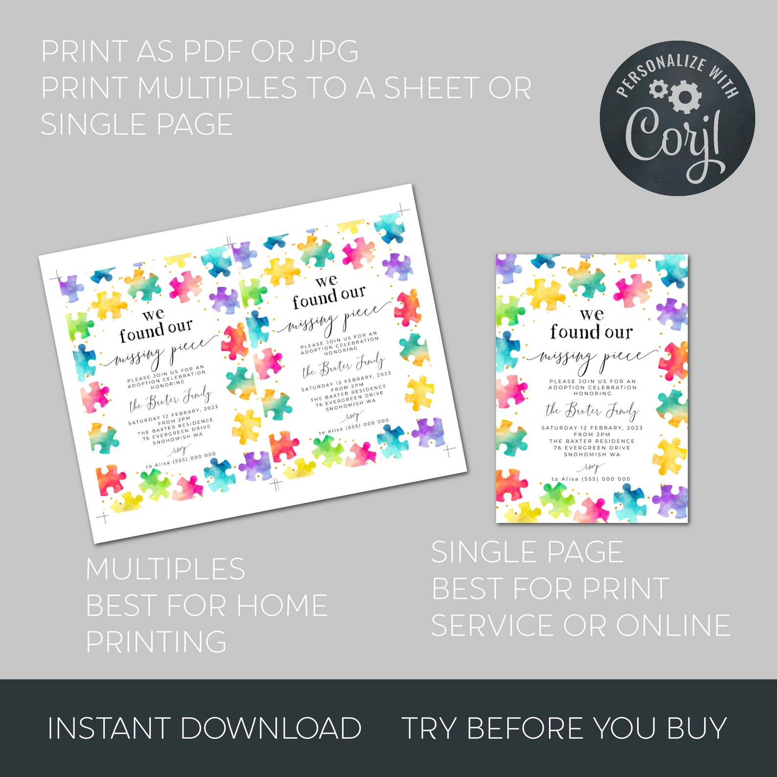 Missing Piece Adoption Announcement Template, Printable Adoption Party ...