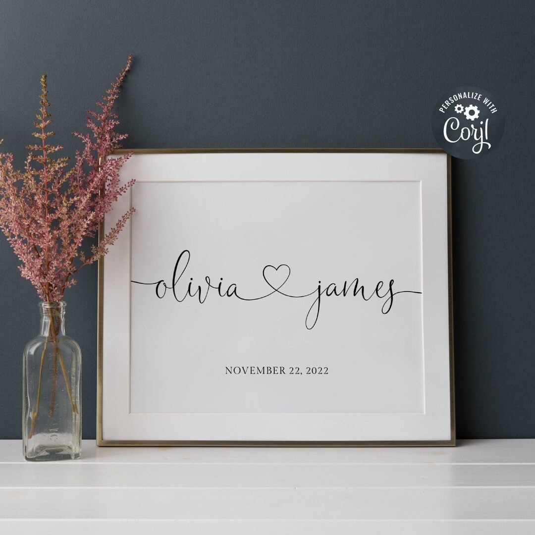Heart Couple Names Printable Art Template, Personalized Heart Name Art ...