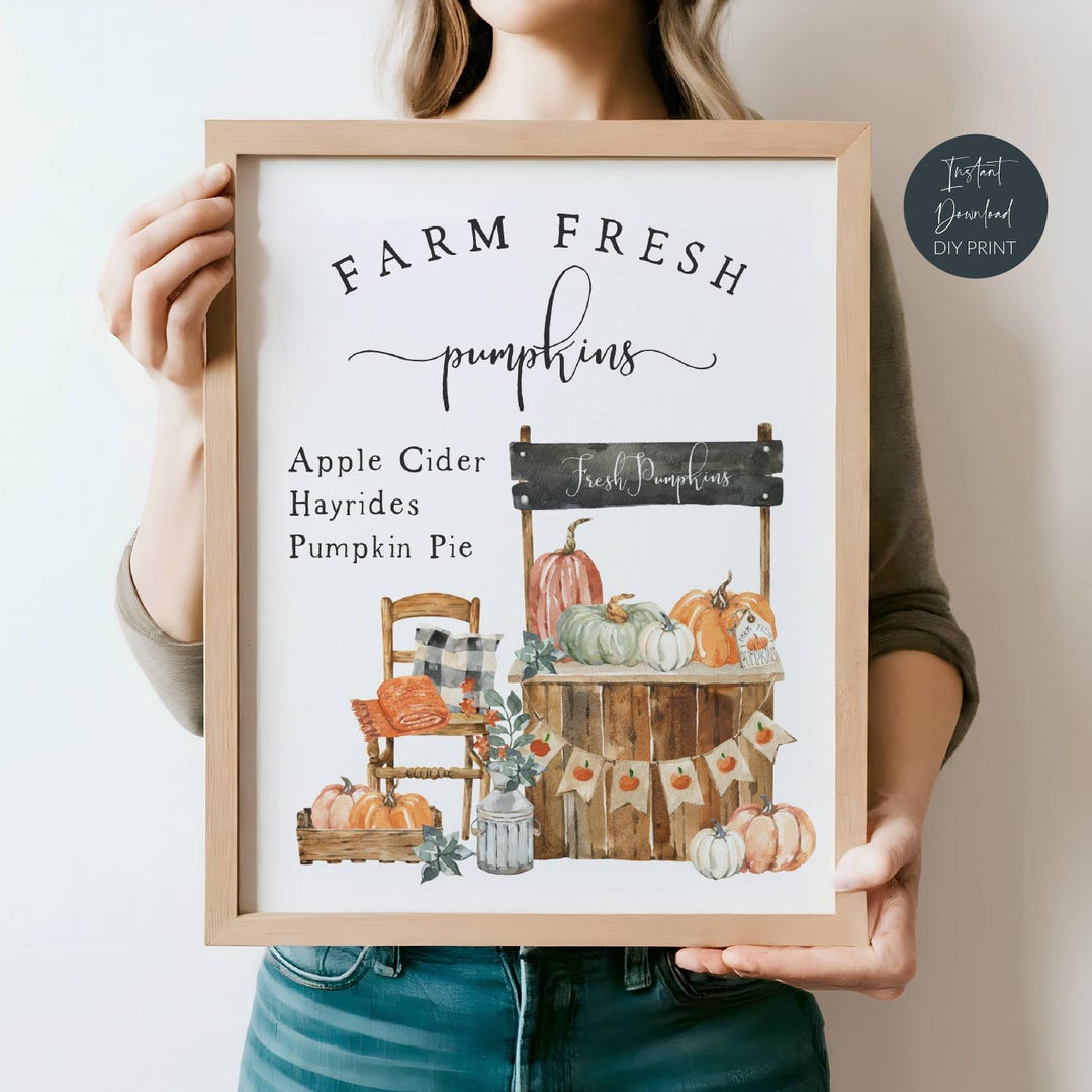 Farm Fresh Pumpkins Printable Wall Art, Fall Pumpkin Harvest Decor ...