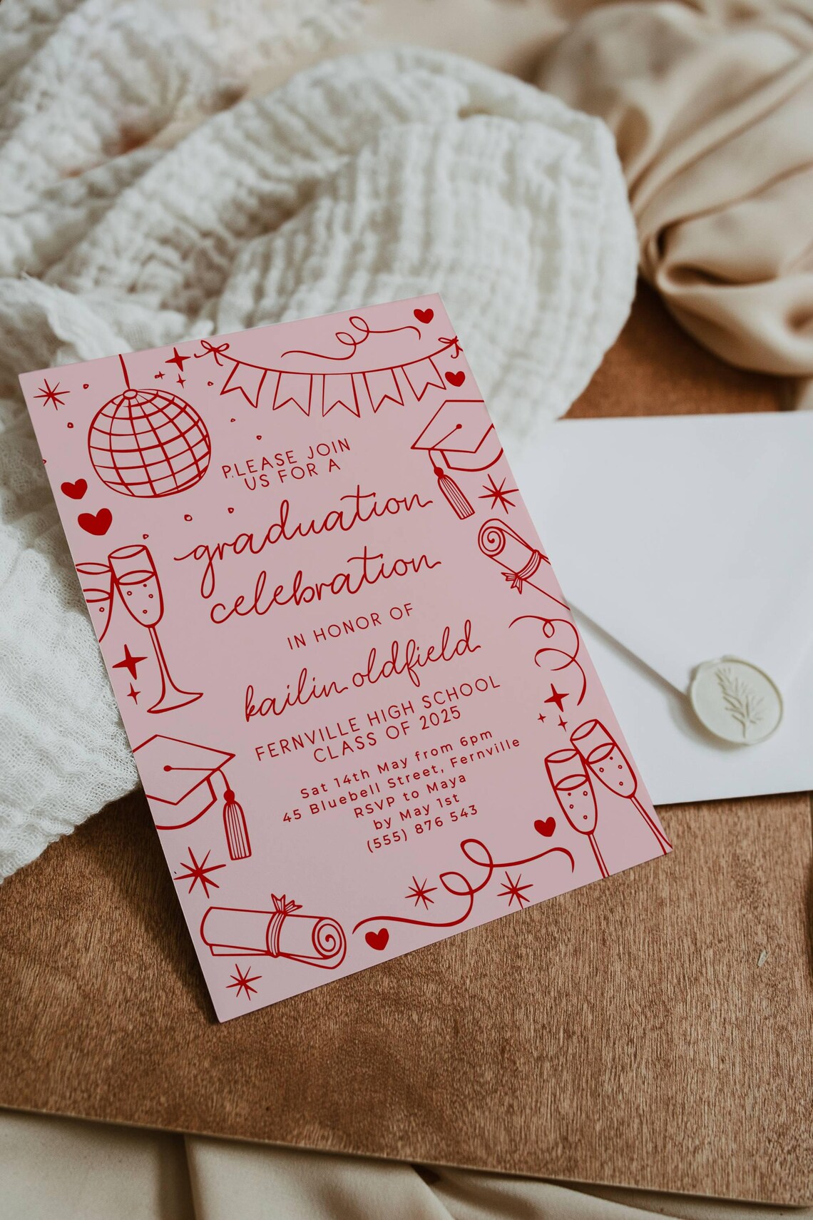 Whimsical Doodles Graduation Party Photo Invitation Template, Printable ...