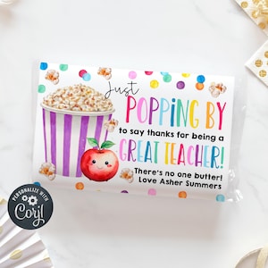 Teacher Appreciation Popcorn Wrapper Template, Printable Just Popping ...