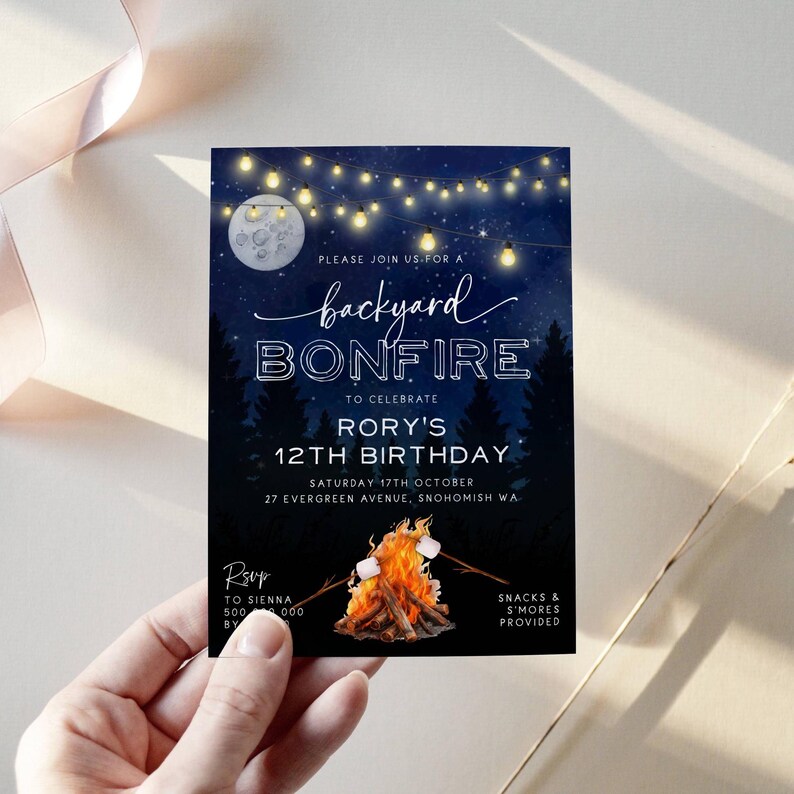 Backyard Bonfire Birthday Invitation Template, Printable S'mores Camp ...