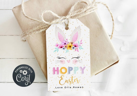 Hoppy Easter Gift Tag Template Printable Cute Bunny Face | Etsy