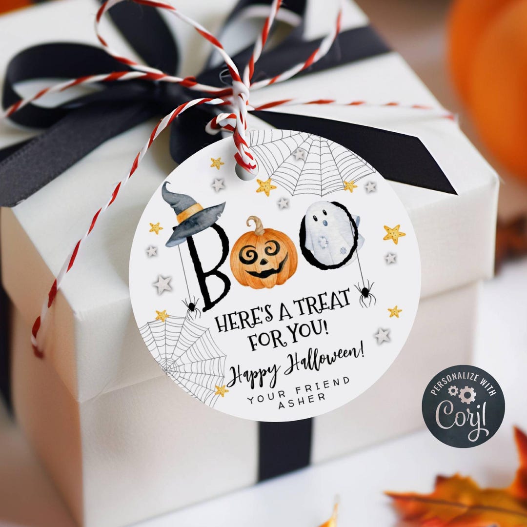 Editable Halloween Round Gift Tag Template, Printable Boo Treat Tags ...
