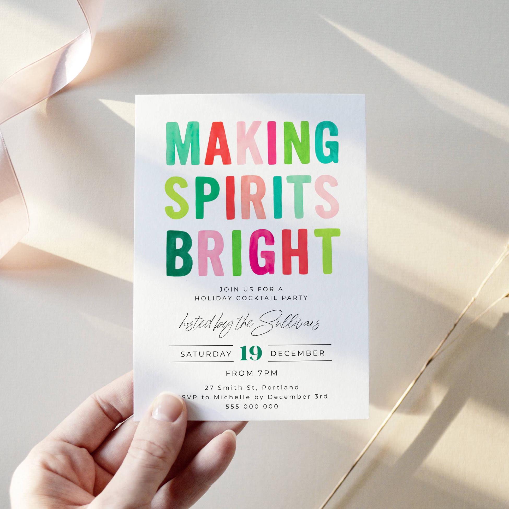 Making Spirits Bright Holiday Cocktail Party Invitation Template ...
