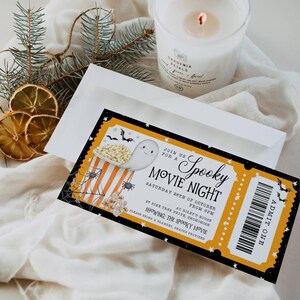 Halloween Spooky Movie Night Ticket Invitation Template, Printable ...
