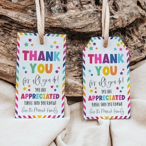 Thank You Gift Tag Template, Printable Appreciation Favor Tags ...