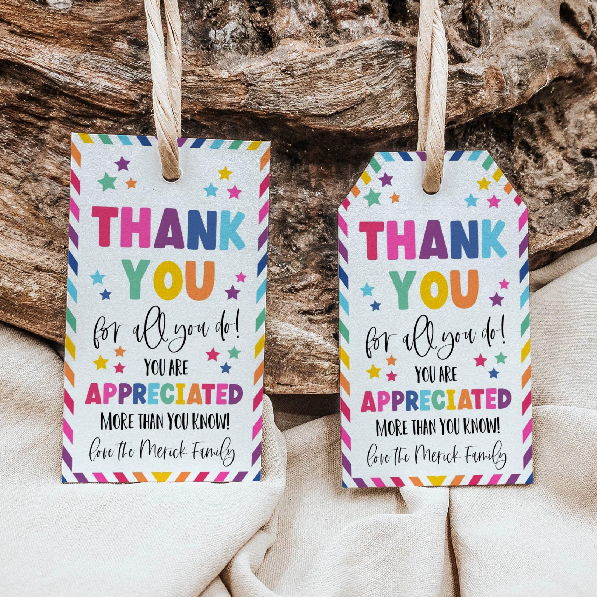 Thank You Gift Tag Template, Printable Appreciation Favor Tags ...