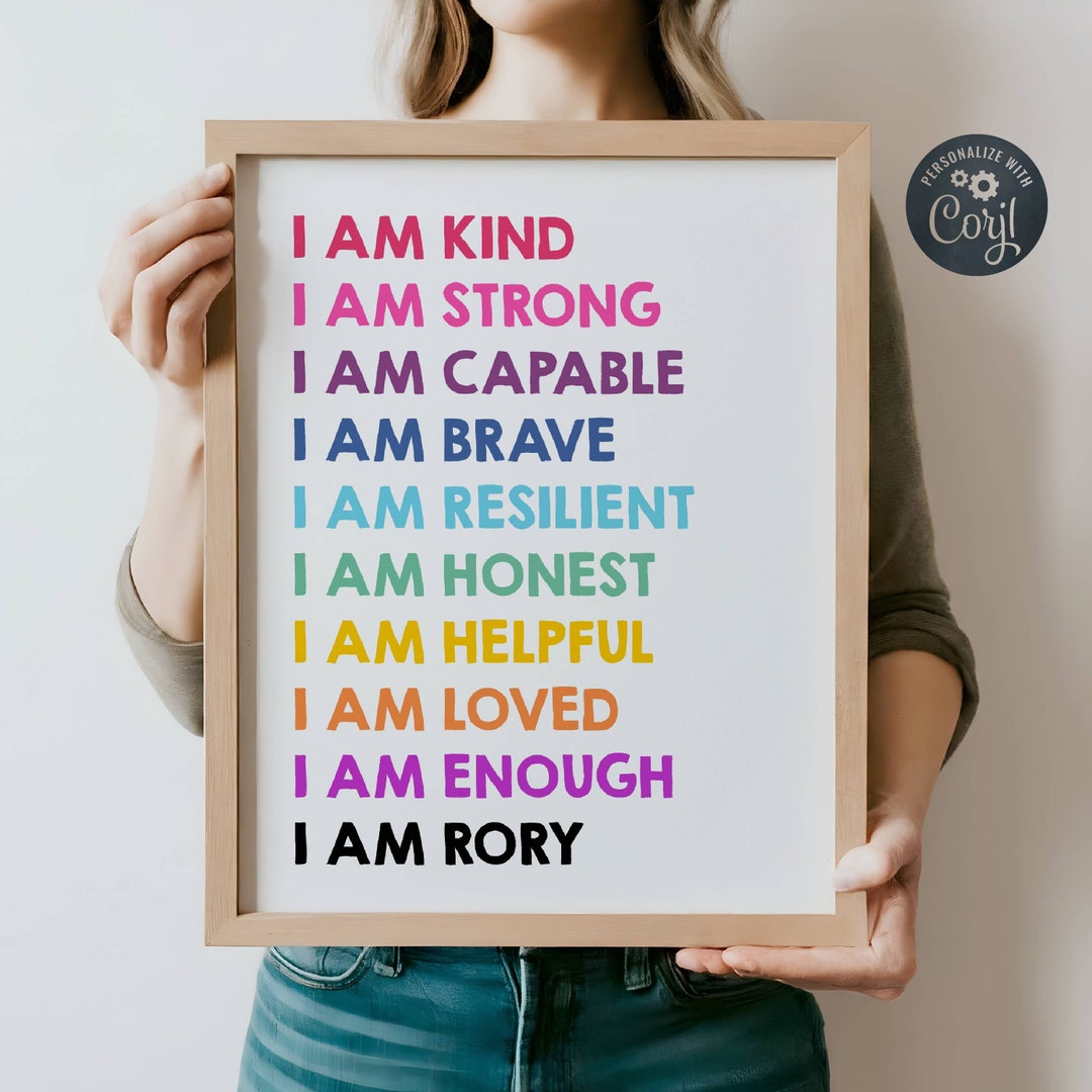 Editable Affirmations Wall Art Template, Printable Kids Custom ...