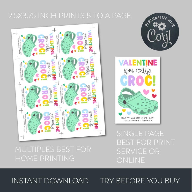 You Croc Valentine's Day Card Template, Printable Show Charm Pin ...