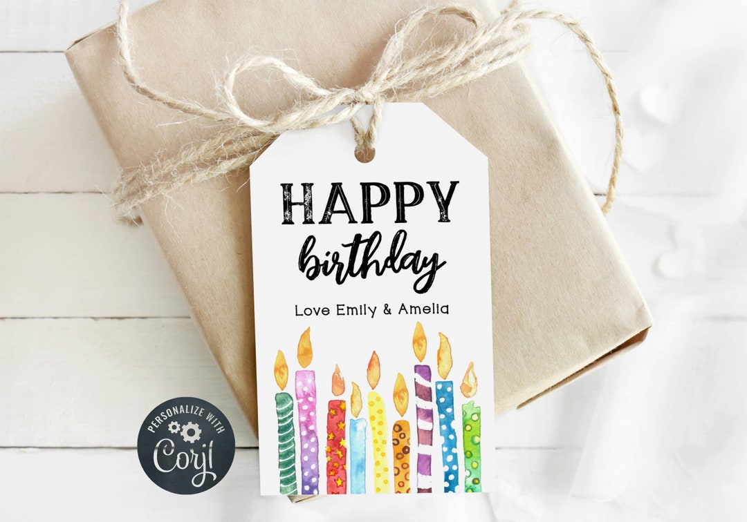 Printable Happy Birthday Gift Tag Template Watercolor Candles - Etsy Canada