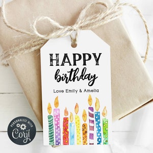 Printable Happy Birthday Gift Tag Template Watercolor Candles - Etsy Canada
