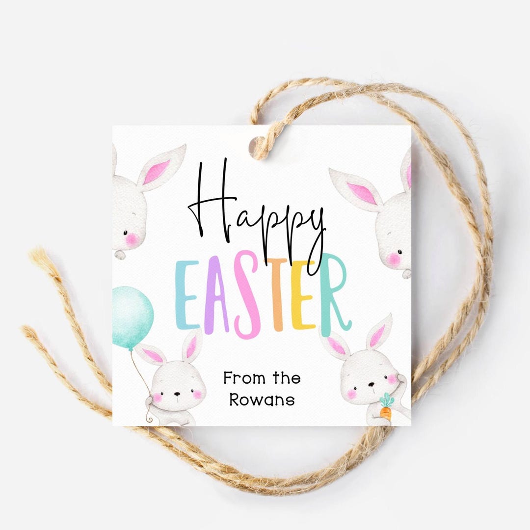 Easter Bunnies Square Gift Tag Template, Printable Easter Basket Favor ...