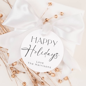 Round Happy Holidays Gift Tag Template, Printable Modern Christmas ...