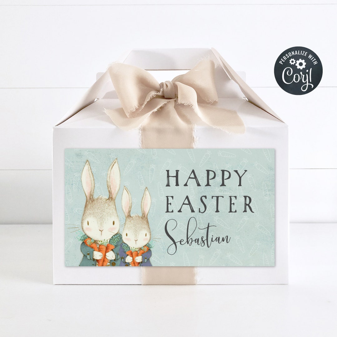 Easter Bunnies Gable Box Label Template, Printable Easter Treat Box ...