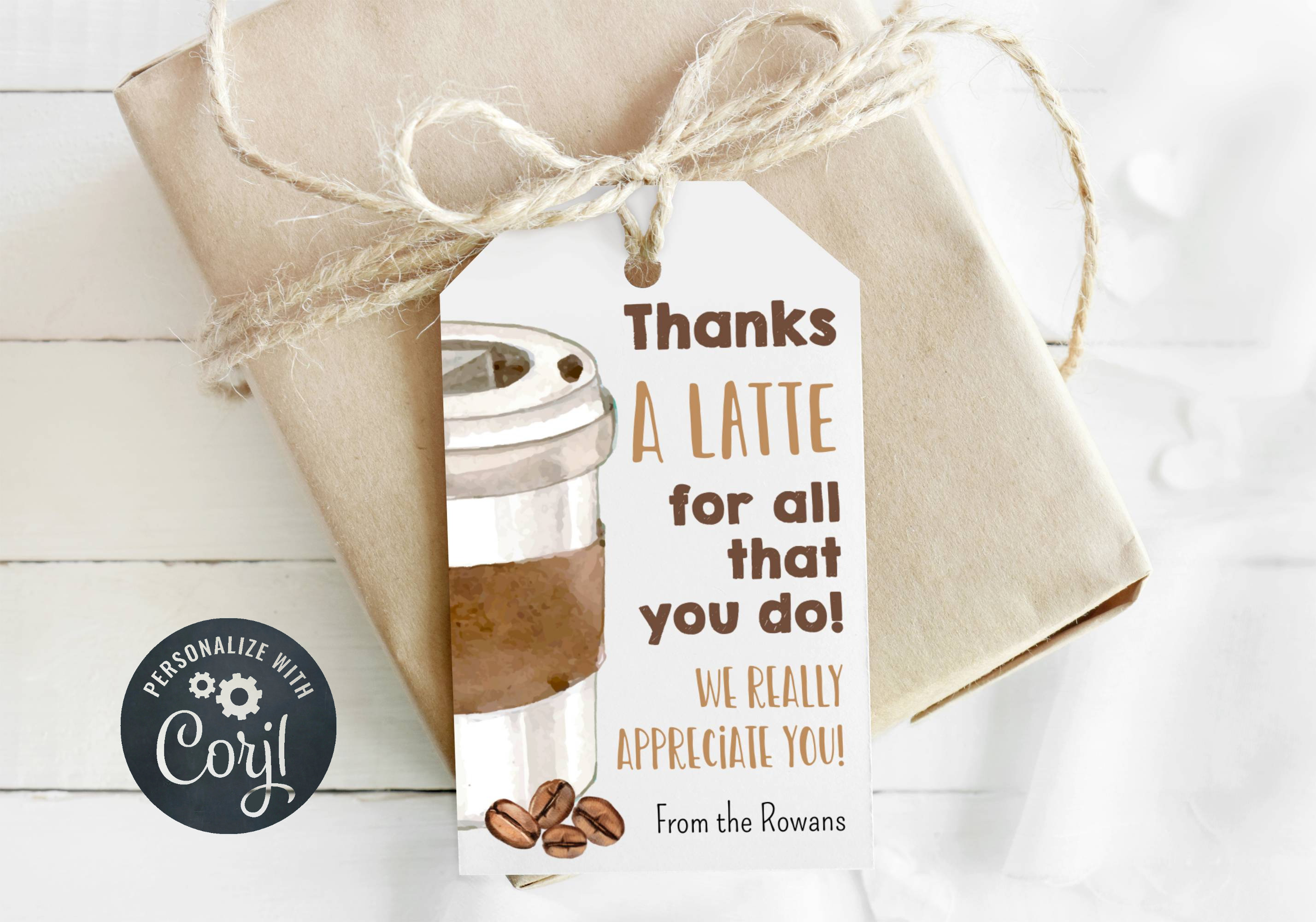 Thanks a Latte Gift Tag Template Printable Teacher - Etsy