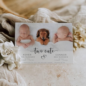 Twin Babies Birth Announcement Template, Printable Newborn Cards With ...