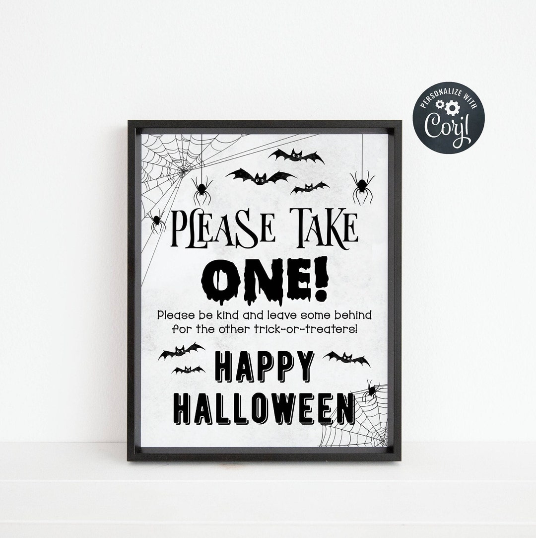 Halloween Door Sign Template Printable Please Take One Trick - Etsy