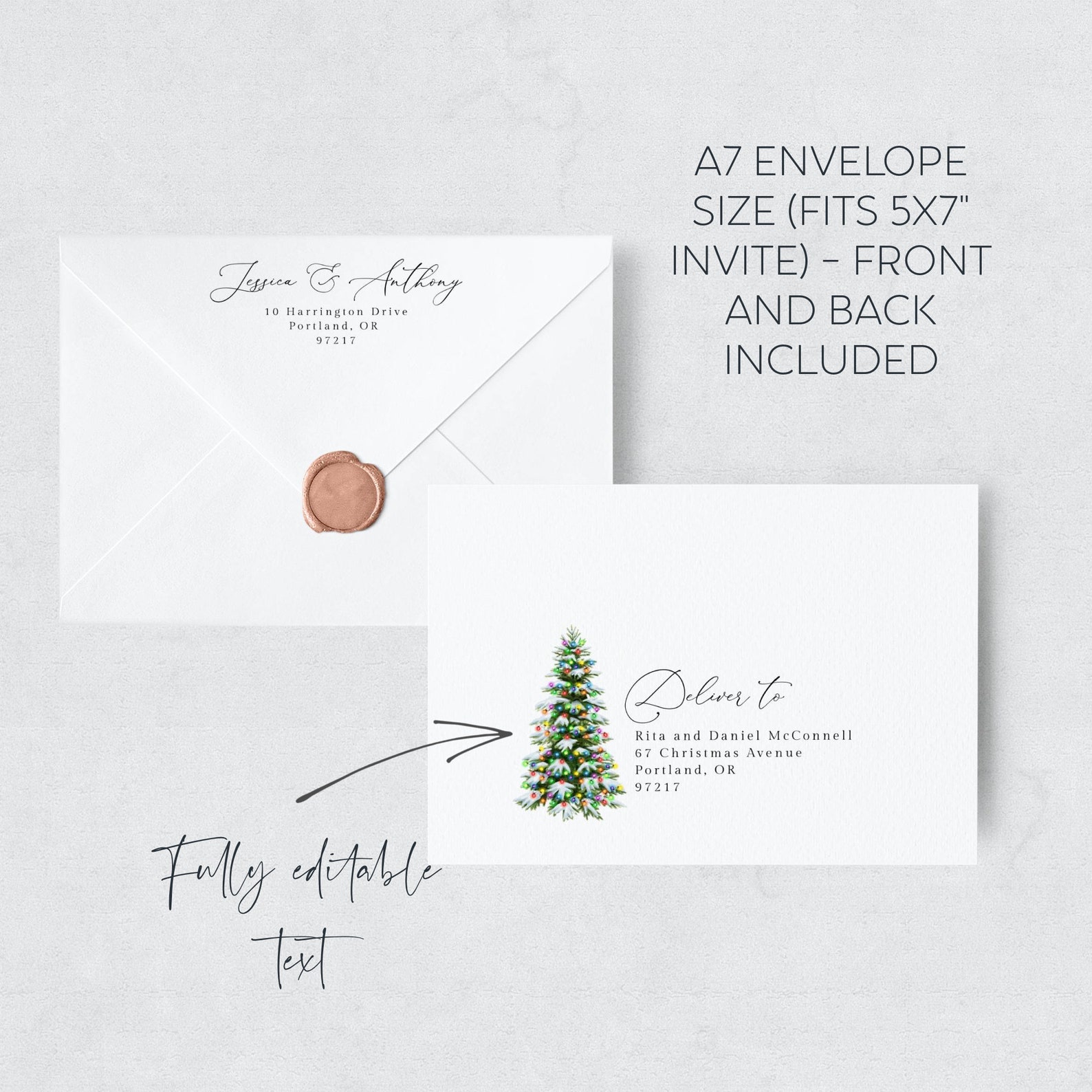 Watercolor Christmas Tree Envelope Template Printable Holiday - Etsy