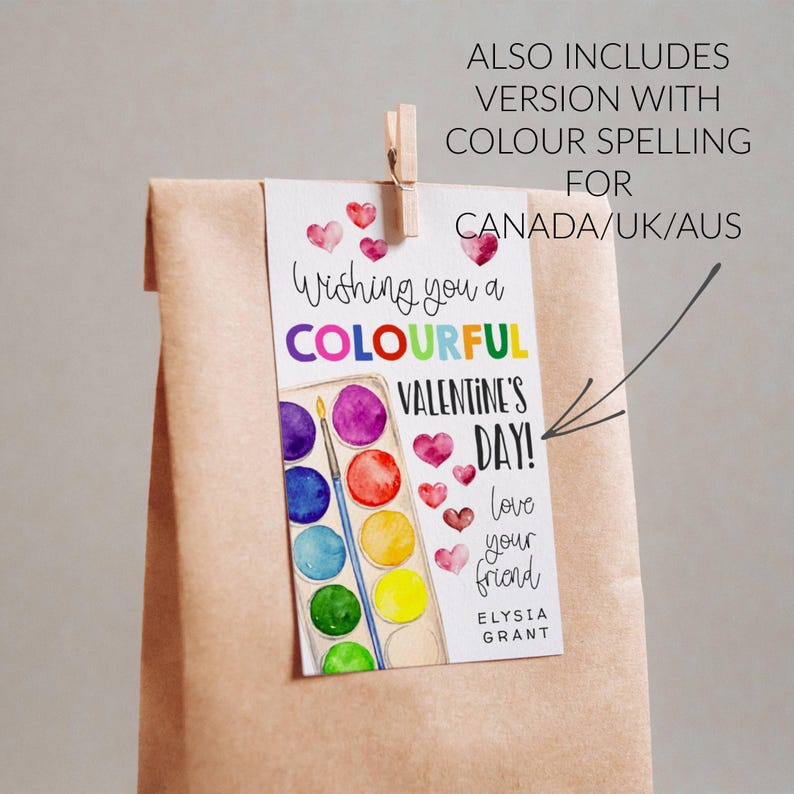 Paint Valentine Gift Tag Template, Printable Colorful Valentine's Day ...