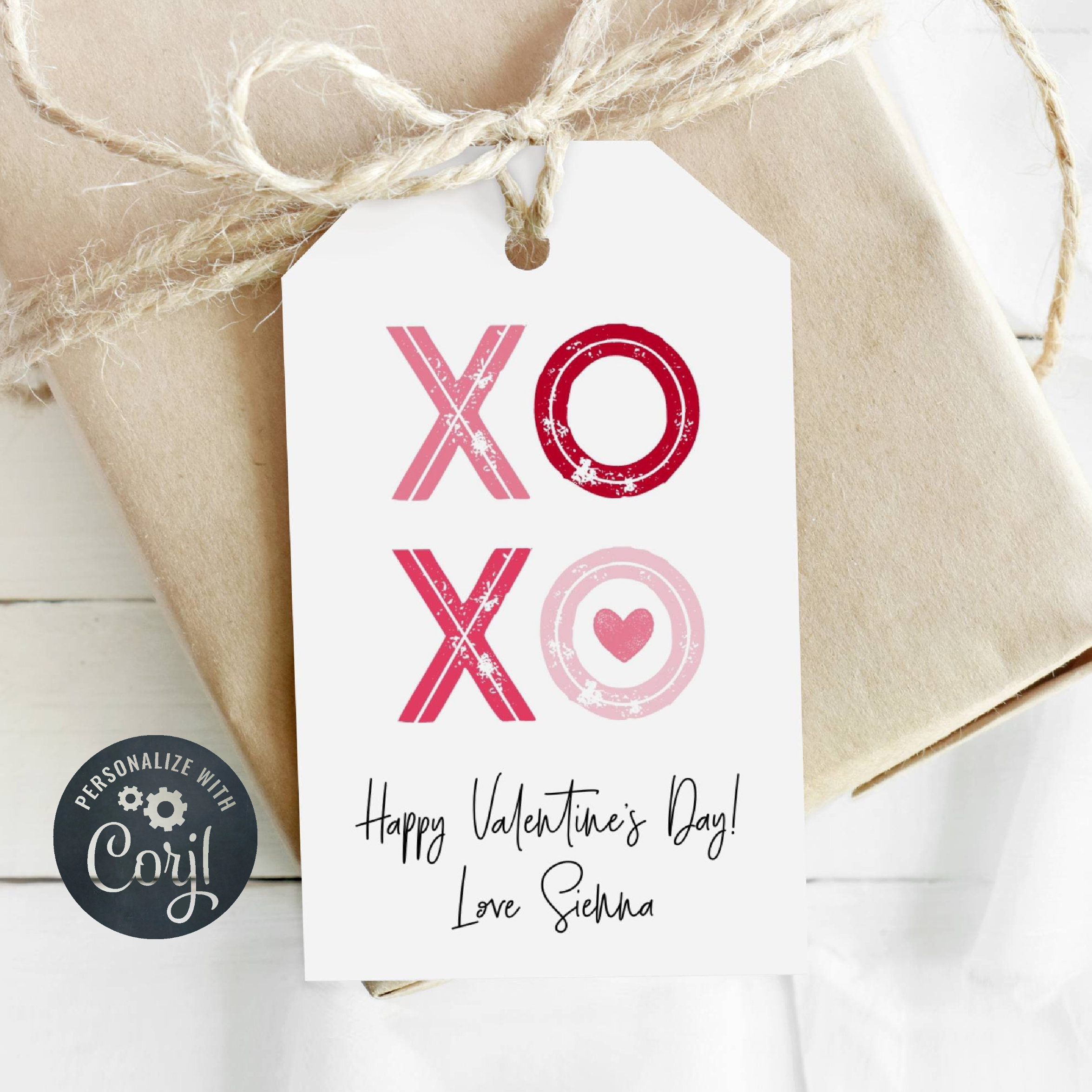 Minimalist Valentine's Day Gift Tag Template, Printable XOXO Valentine ...