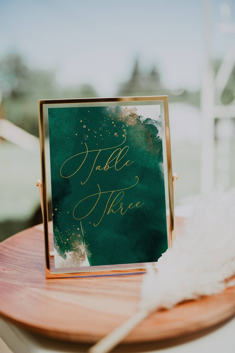 Emerald Watercolor Table Number Template Printable Hunter - Etsy