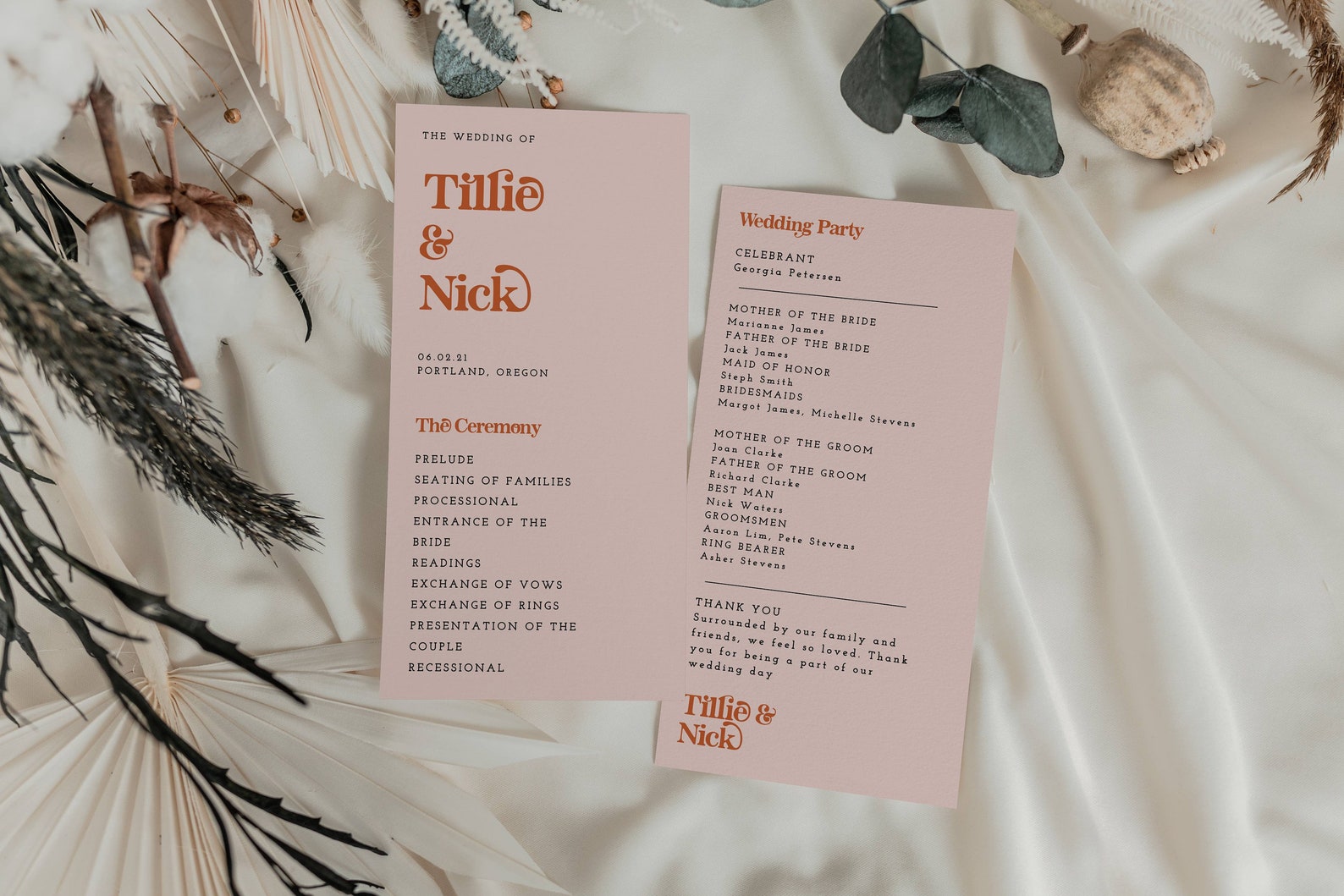 Retro Wedding Program Template Printable Peach & Rust | Etsy