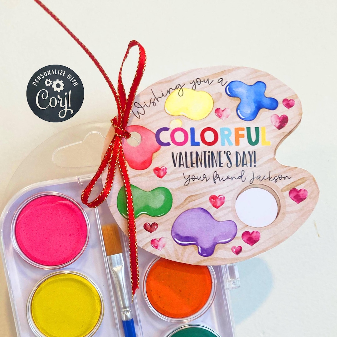 Paint Valentine's Day Gift Tag Template, Printable Colorful Valentine ...