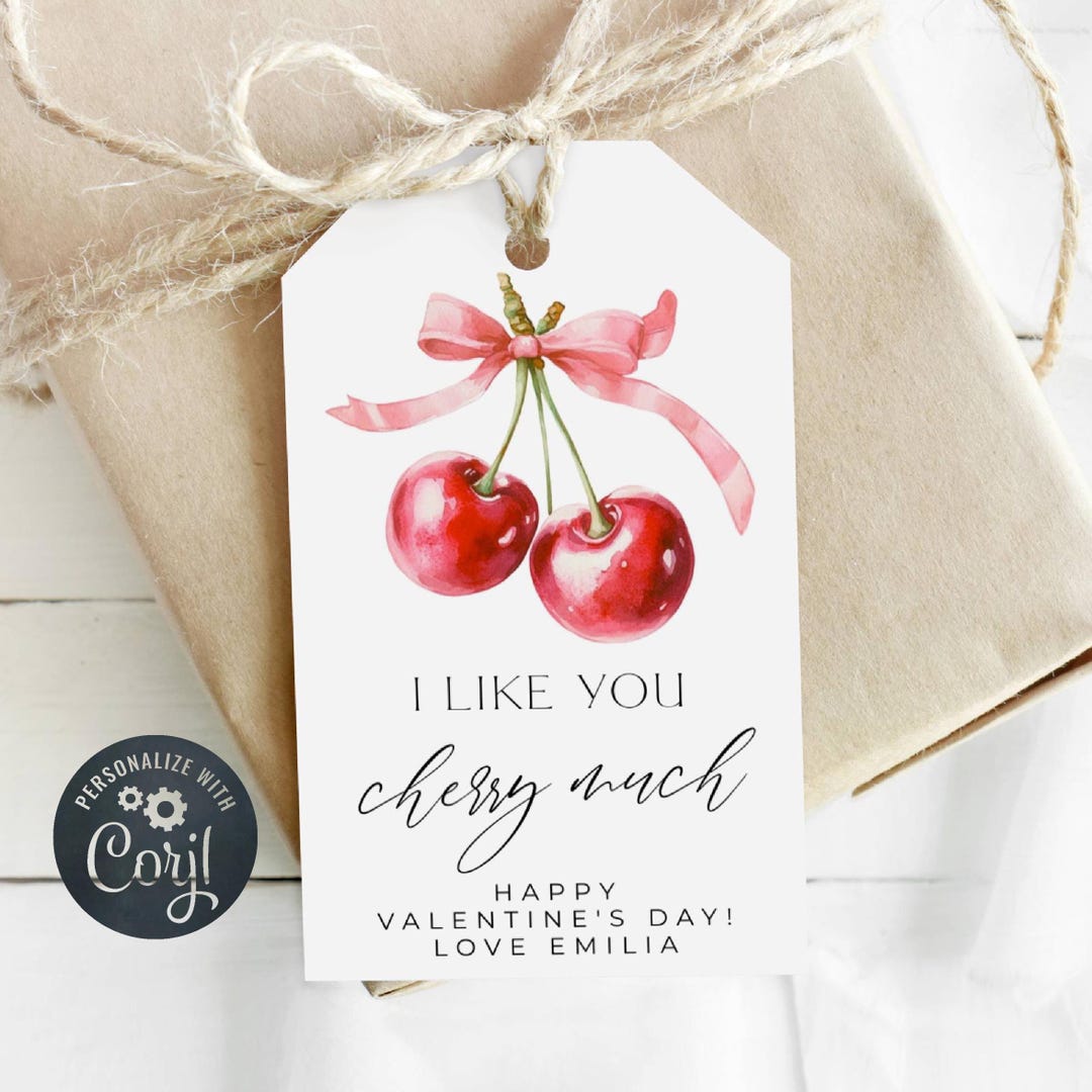 Cherry Valentine's Day Gift Tag Template, Printable I Like You Cherry ...