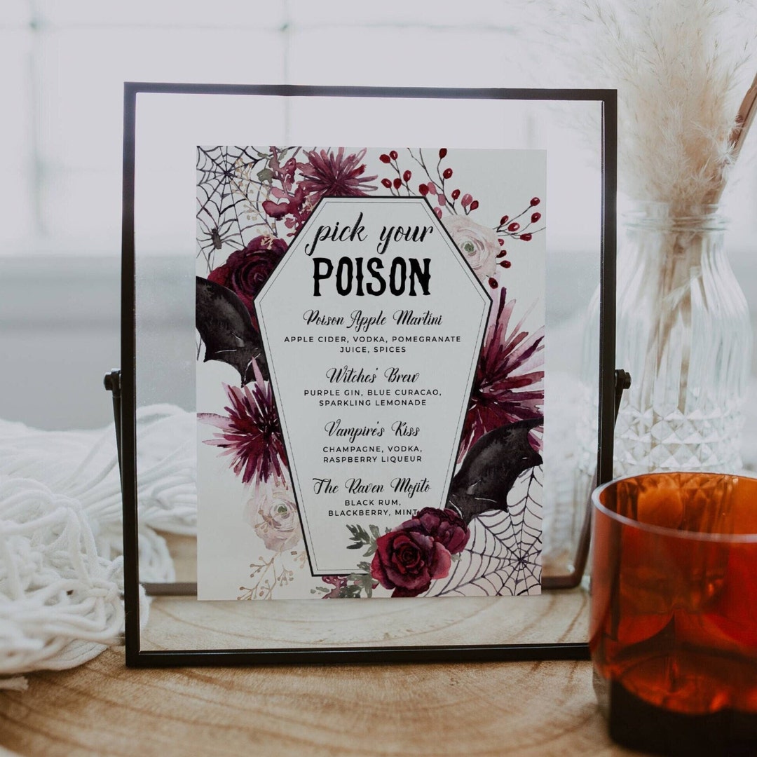 Halloween Gothic Floral Pick Your Poison Bar Menu Template, Printable ...