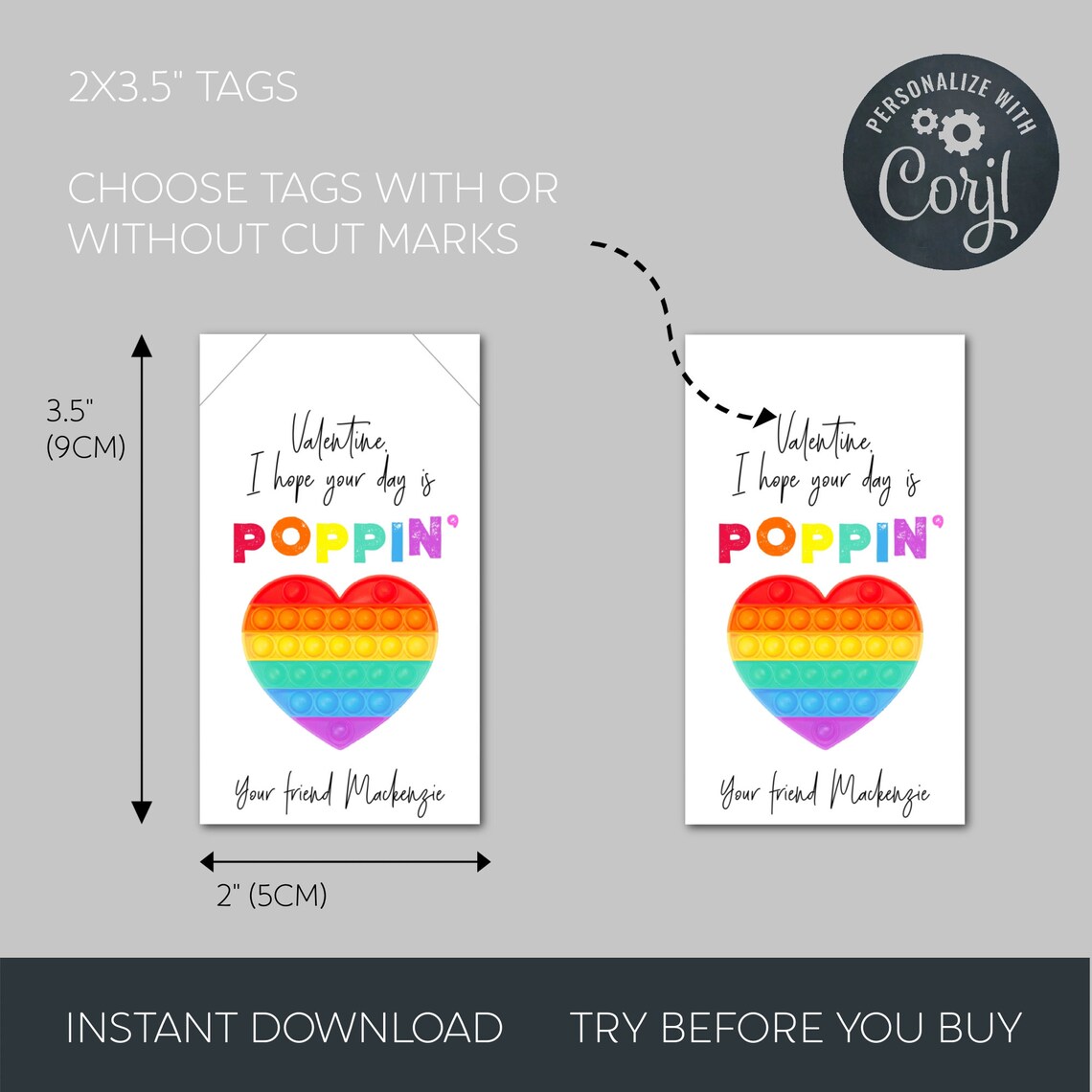 Valentine Pop It Gift Tag Template Printable Poppin | Etsy