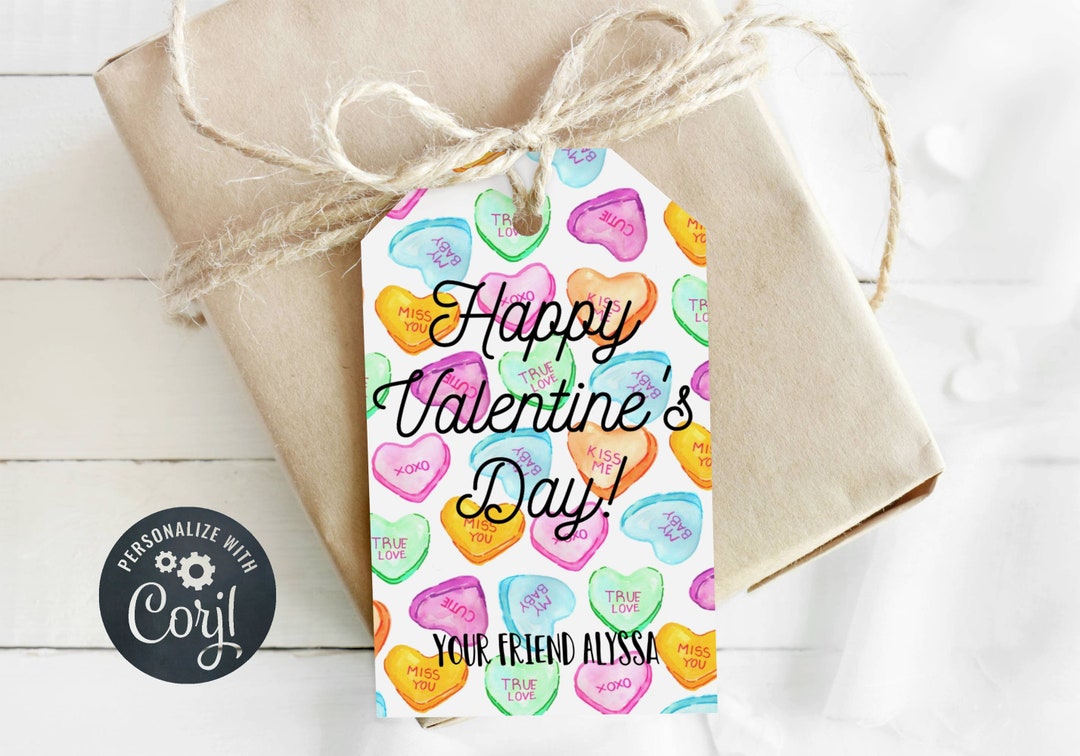 Valentine's Day Candy Hearts Gift Tag Template Printable - Etsy
