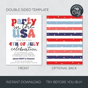 Party in the USA 4th of July Invitation Template, Printable Retro July ...