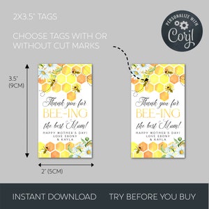 Mother's Day Honey Bee Gift Tag Template, Printable Mothers Day Favor ...