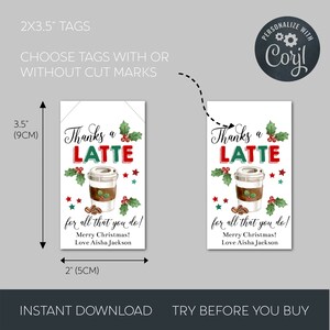 Thanks A Latte for All You Do Christmas Gift Tag Template, Printable ...