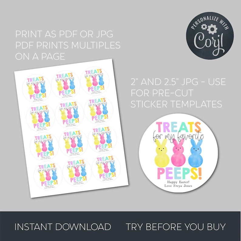 Treats for My Favorite Peeps Round Gift Tag Template, Printable Easter ...