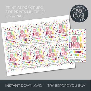 Donut Appreciation Gift Tag Template, Printable Donut Know What We ...