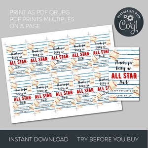 Father's Day Gift Tag Template, Printable Baseball All Star Dad Favor ...