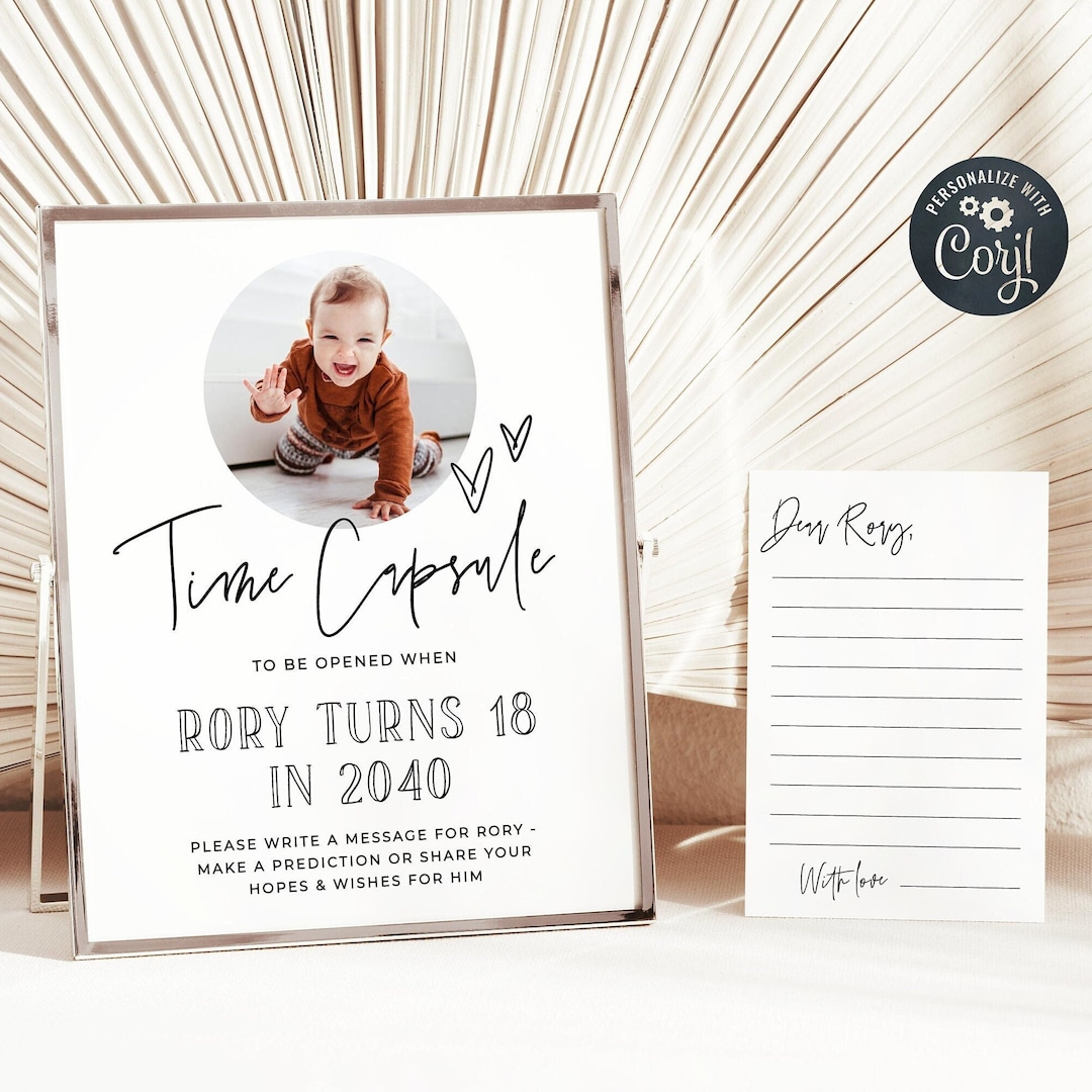 Modern 1st Birthday Photo Time Capsule Template, Printable Minimal ...