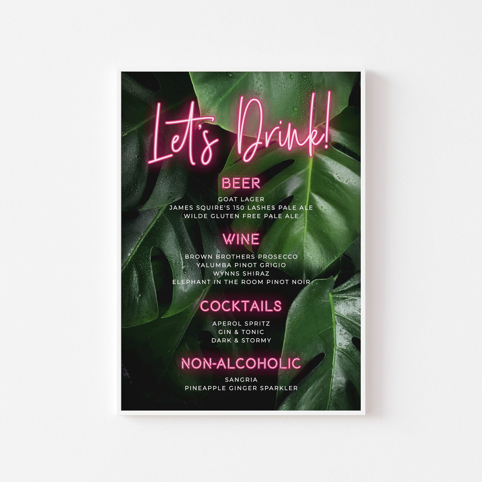 Neon Tropical Bar Menu Template, Printable Beach Destination Wedding ...