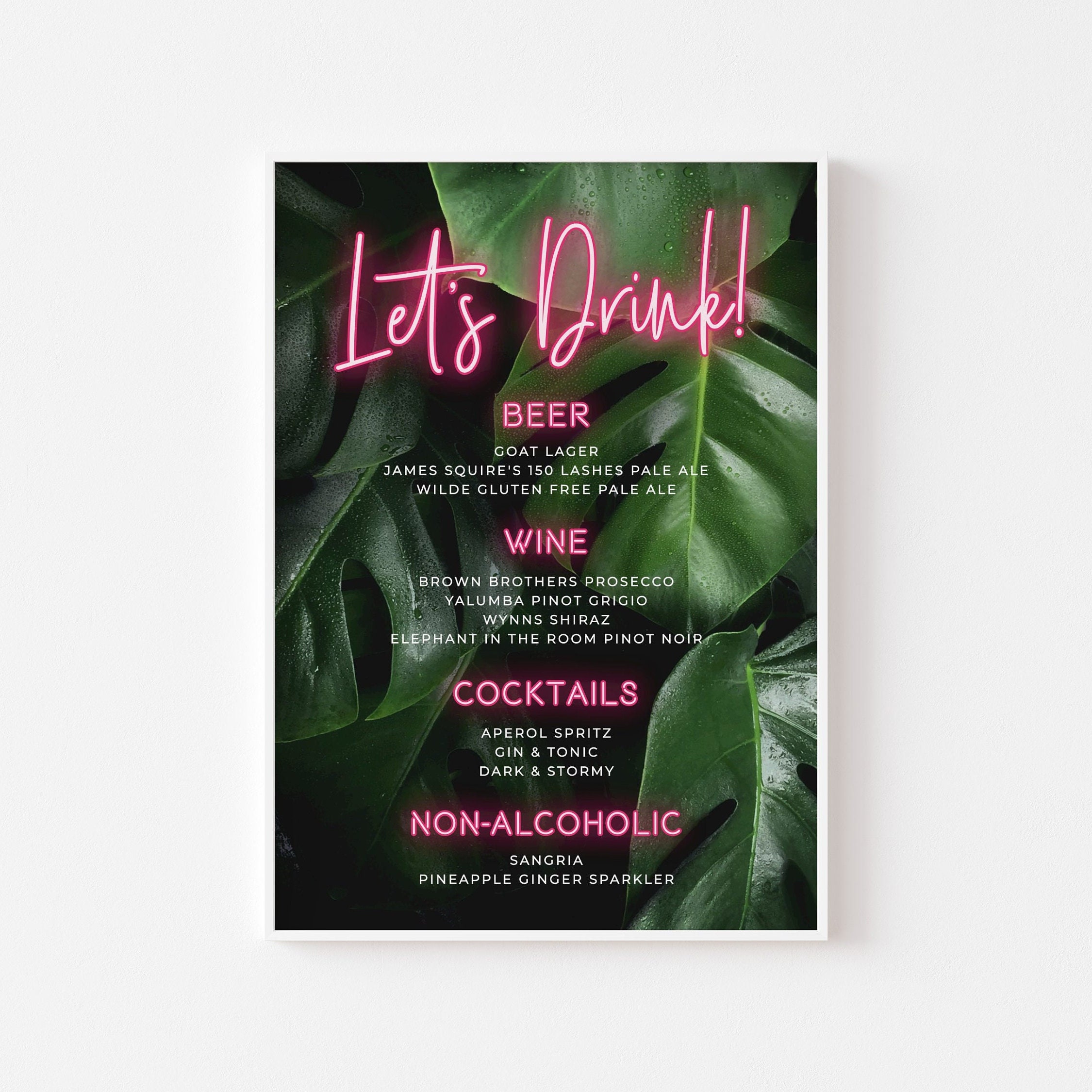 Neon Tropical Bar Menu Template, Printable Beach Destination Wedding ...