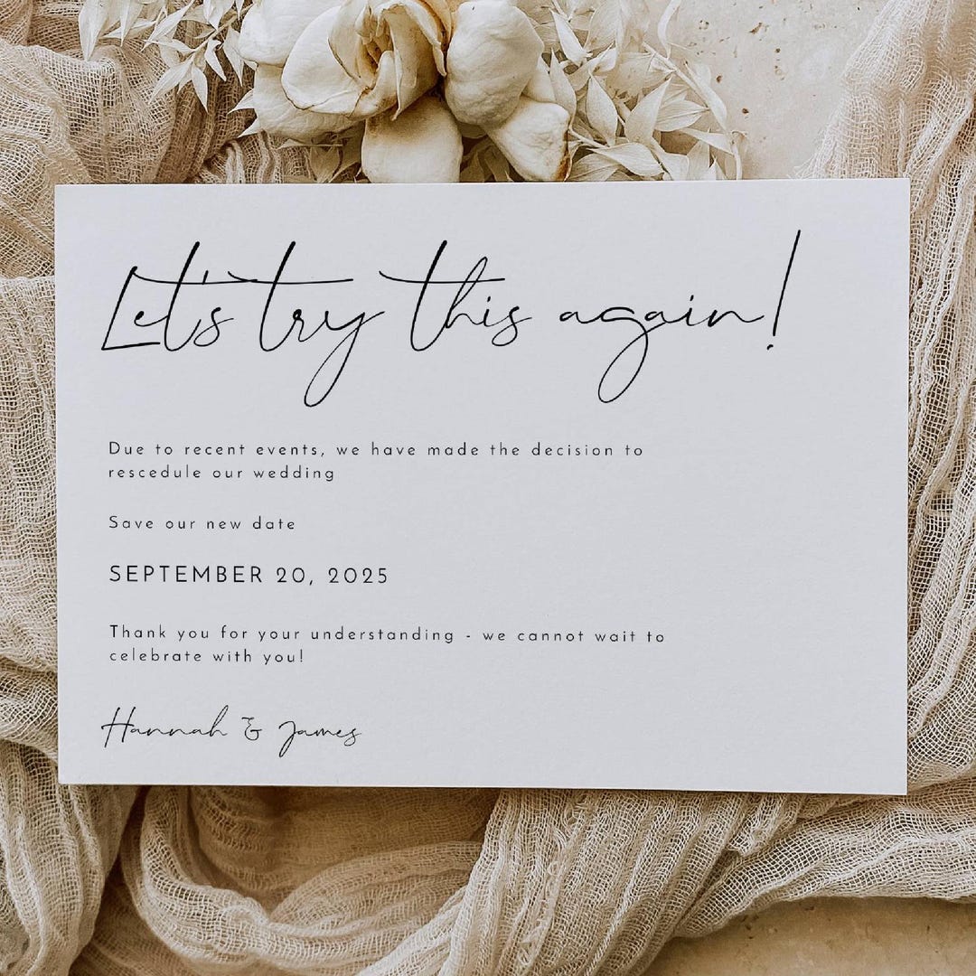 Minimalist Wedding Postponed Announcement Template, Printable Let's Try ...