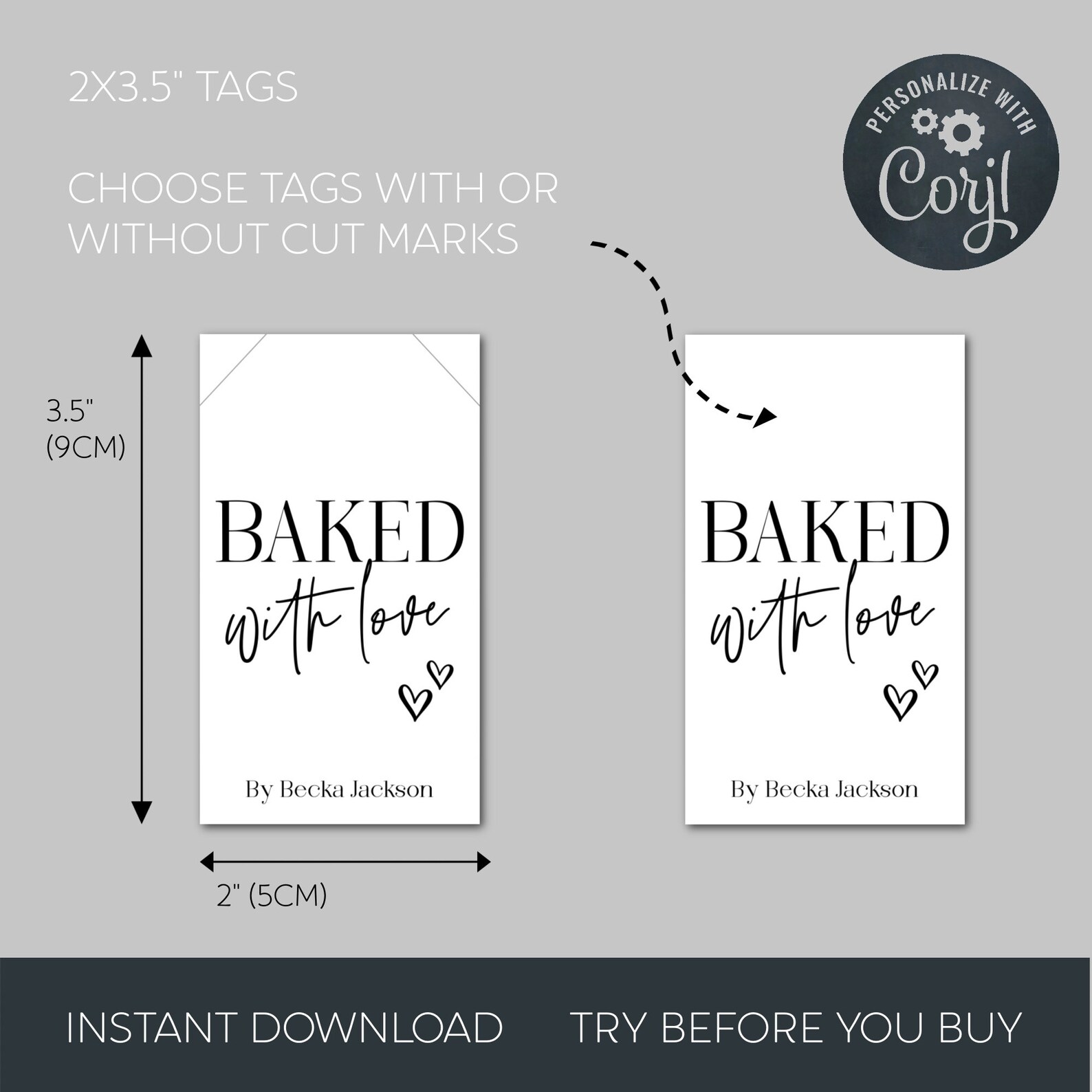 Minimalist Baked With Love Gift Tag Template, Printable Modern Simple ...