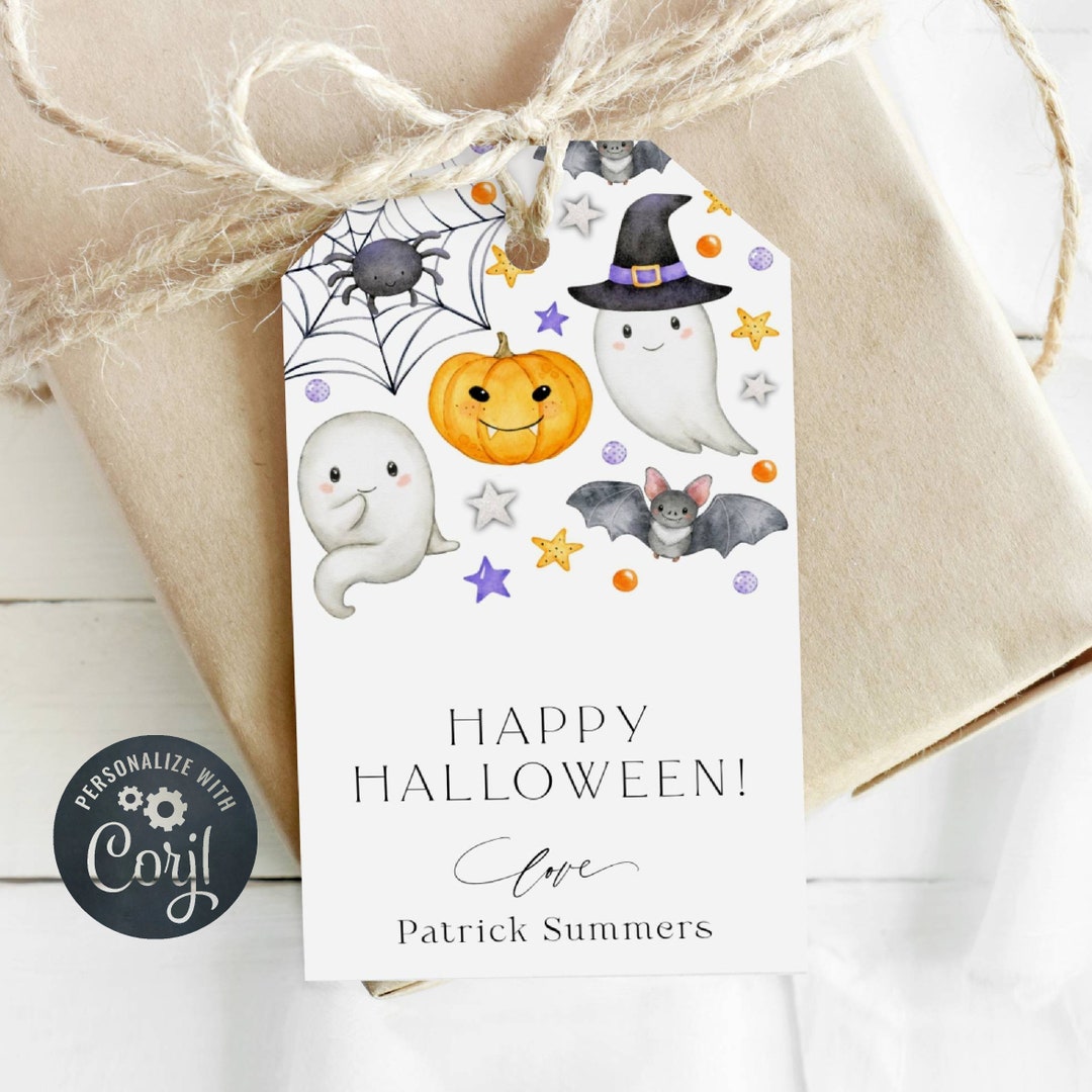 Cute Halloween Gift Tag Template, Printable Ghost Pumpkin Bat Spider ...