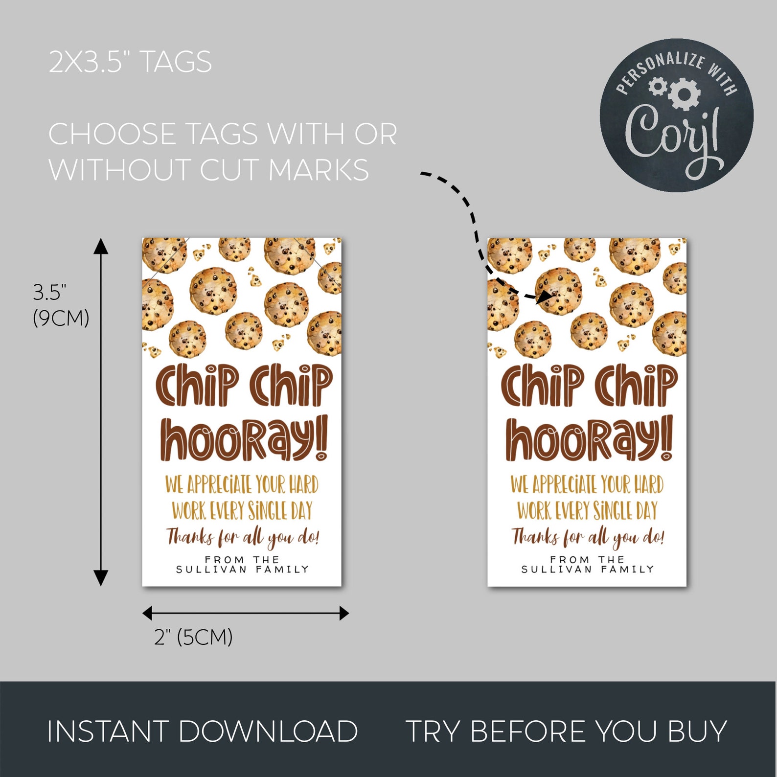 Chip Chip Hooray Appreciation Tag Template, Printable Chocolate Chip ...