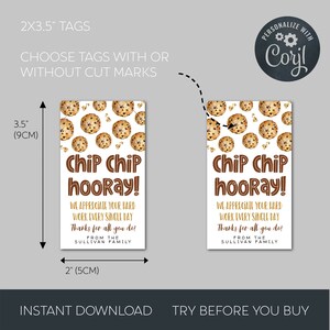 Chip Chip Hooray Appreciation Tag Template, Printable Chocolate Chip ...