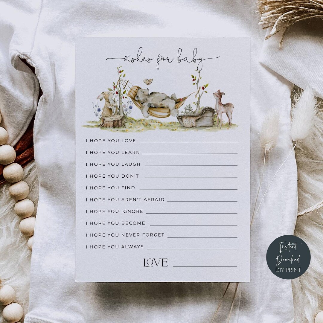 Woodland Wishes for Baby Cards, Printable Forest Animals Baby Shower ...